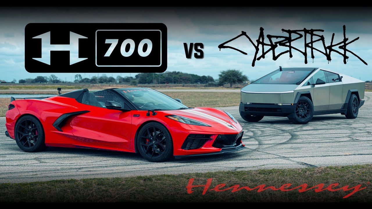 Corvette C8 Convertible vs CYBERTRUCK // Supercharged H700 Corvette ...